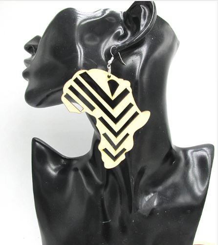 Striped African Map Wood Earrings – Ethnic Earring