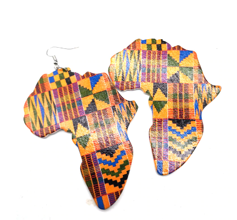Kente Print Africa earrings | Africa shaped | African | Natural hair ...